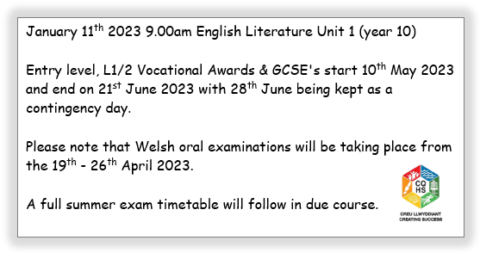 Up coming exam dates... - Connah's Quay High School
